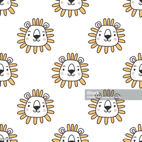 사자 원활한 패턴입니다 손으로 그린 귀여운 사자 벡터 그림 포스터 카드 티셔츠를 위한 손으로 그린 벡터 삽화 0명에 대한 스톡 벡터 아트 및 기타 이미지 Istock