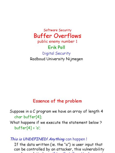 Buffer Overflows Erik Poll Pdf Areas Of Computer Science Software Development