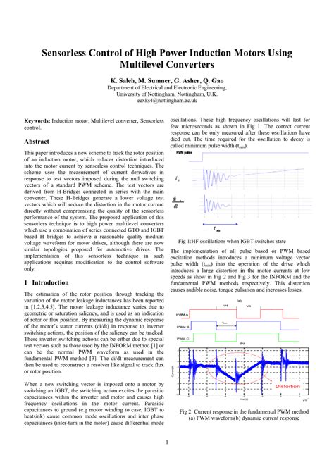 Pdf Sensorless Control Of High Power Induction Motors Using Multilevel Converters