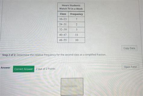 solved step 2 of 2 determine the relative frequency for the