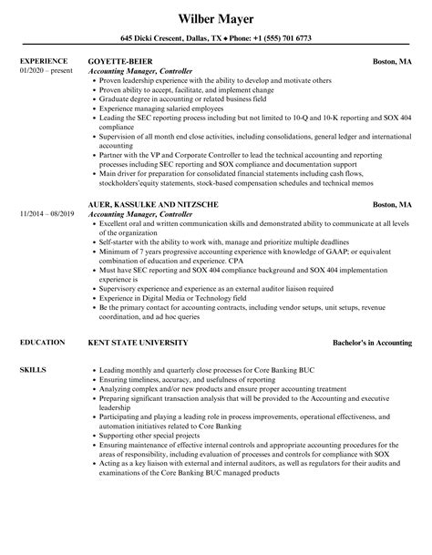 Accounting Manager Controller Resume Samples Velvet Jobs