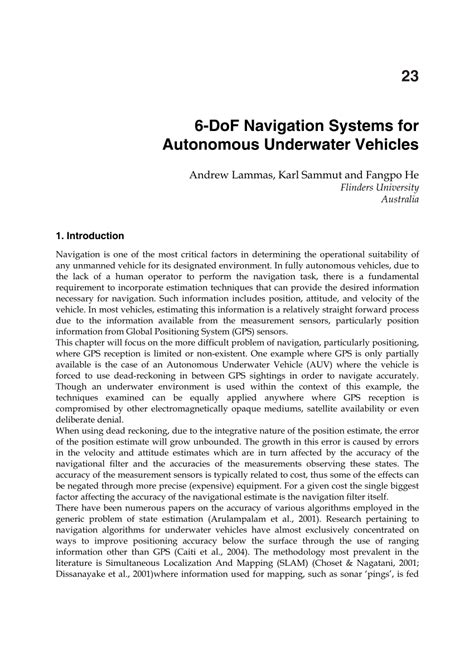 Pdf 6 Dof Navigation Systems For Autonomous Underwater Vehicles