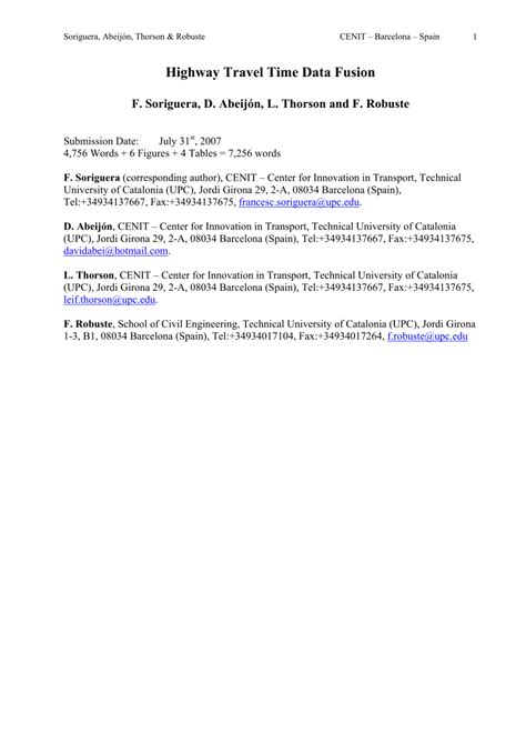 Pdf Highway Travel Time Data Fusion