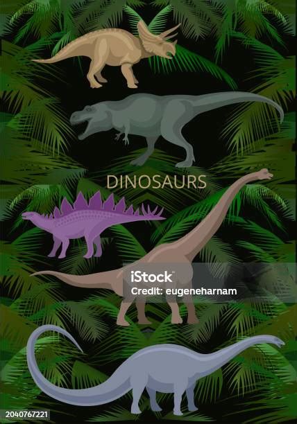 색상의 공룡 브론토사우루스 트리케라톱스 스테고사우루스 등의 파충류의 실루엣 0명에 대한 스톡 벡터 아트 및 기타 이미지 0명 고대의 고생물학 Istock
