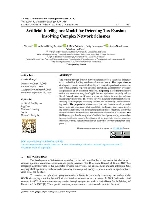 Pdf Artificial Intelligence Model For Detecting Tax Evasion Involving Complex Network Schemes