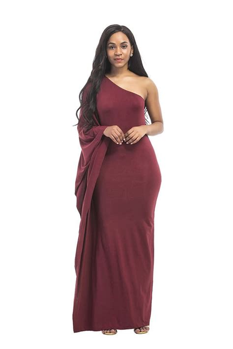 One Shoulder Maxi Dress With Fittedand Plus Size Design