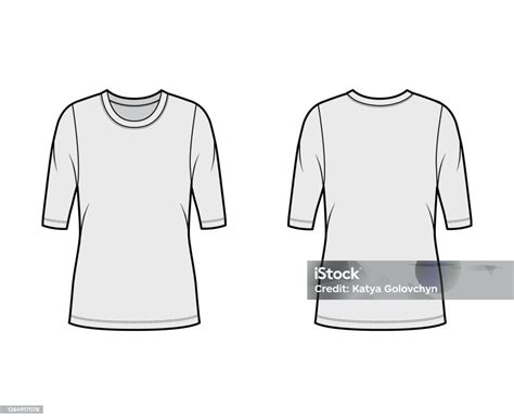 크루 넥 저지 테크니컬 패션 일러스트와 팔꿈치 소매 오버사이즈 바디 튜닉 길이 0명에 대한 스톡 벡터 아트 및 기타 이미지 0명 T 셔츠 검은색 Istock