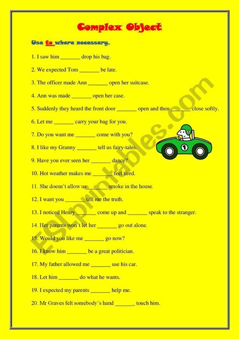 Complex Object Worksheet Vocabulary Skills Grammar Worksheets Esl Lesson Plans