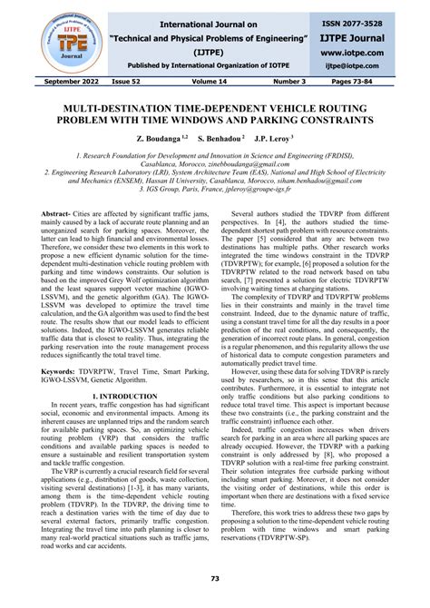 Pdf Multi Destination Time Dependent Vehicle Routing Problem With Time Windows And Parking