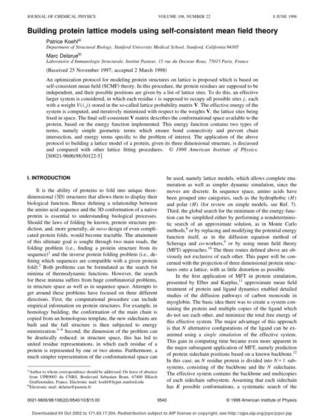 Pdf Building Protein Lattice Models Using Self Consistent Mean Field