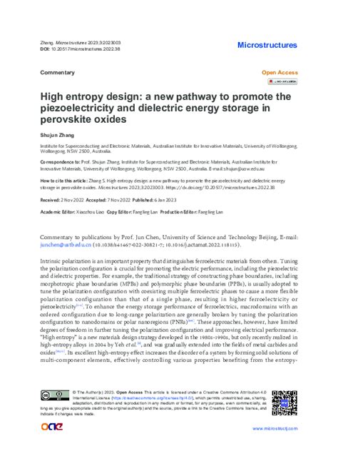Pdf High Entropy Design A New Pathway To Promote The Piezoelectricity And Dielectric Energy