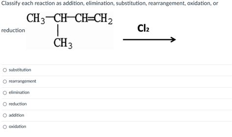 Solved Classify Each Reaction As Addition Elimination