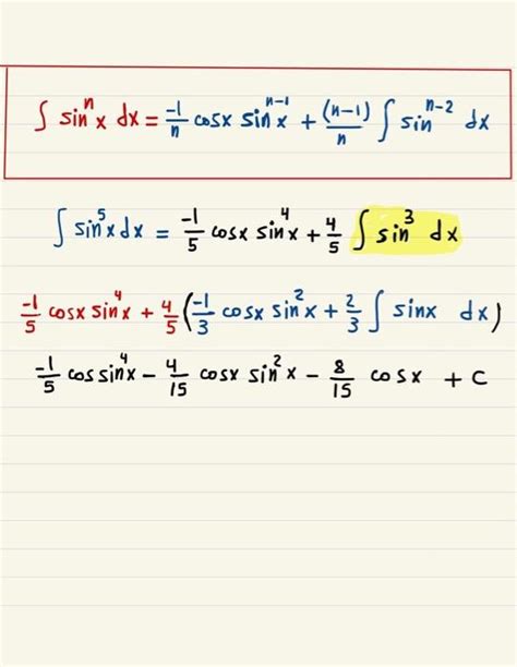 solved ∫sinnxdx n−1cosxsinn−1x n n−1 ∫sinn−2dx