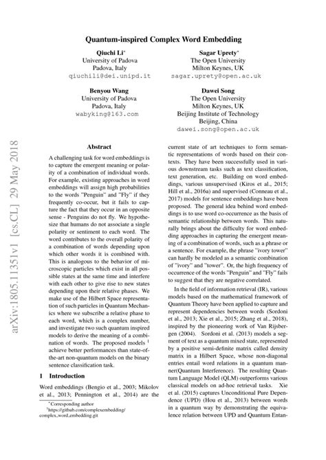 quantum inspired complex word embedding deepai