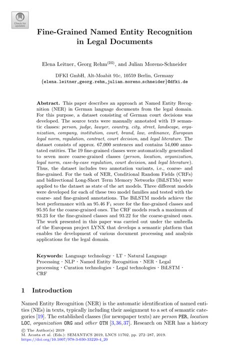 Pdf Fine Grained Named Entity Recognition In Legal Documents
