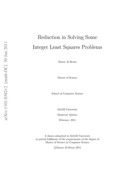 Pdf Reduction In Solving Some Integer Least Squares Problems