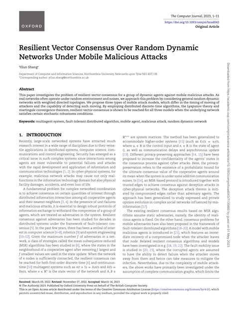 Pdf Resilient Vector Consensus Over Random Dynamic Networks Under Mobile Malicious Attacks