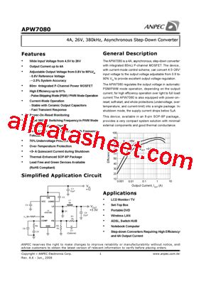 APW7080 Datasheet PDF Anpec Electronics Coropration