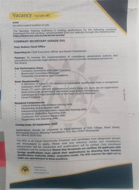 September Nta Vacancies Namibia 2025 Na Latest Namibia Government Vacancies 2025