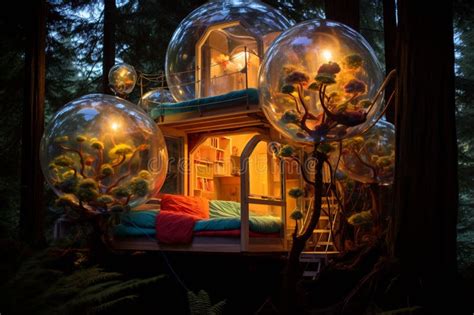 A Glass Treehouse In The Style Of Water Balloons Stock Illustration Illustration Of Reflection