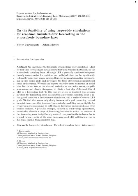 Pdf On The Feasibility Of Using Large Eddy Simulations For Real Time