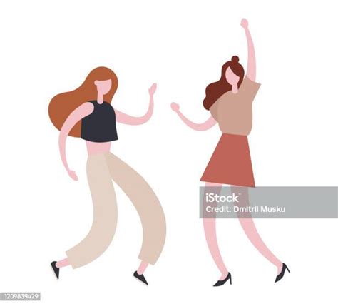 파티 중에 함께 춤을 추는 활기찬 여성 플랫 벡터 일러스트레이션 일러스트레이션에 대한 스톡 벡터 아트 및 기타 이미지