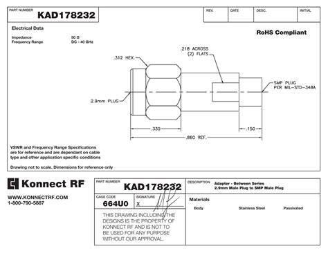 Adapter Between Series 29mm Male Plug To Smp Male Plug Pss 50 Ohm