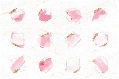 핑크와 골드 브러쉬 프레임 세트 무료 벡터