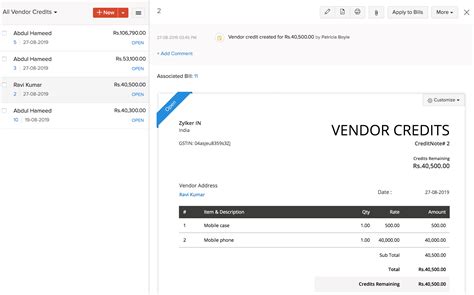 Vendor Credits Help Zoho Books