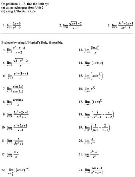 Cn Problems Find The Litit By Using Echniques From Unit 2 B Using Lhopital Rule 2 6 Lim Sr 3r1