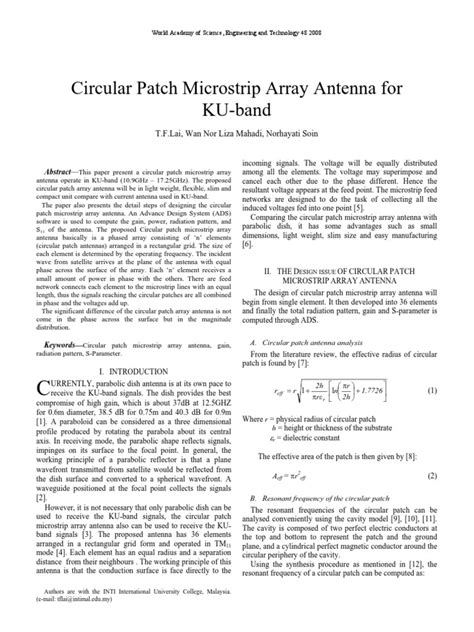 Circular Patch Microstrip Array Antenna Pdf Antenna Radio