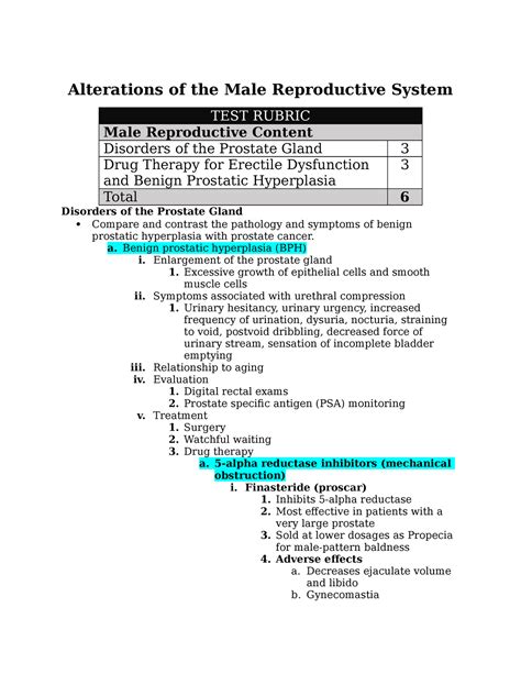 Patho 2 Test 2 Alterations Of The Male Reproductive System Disorders Of The Prostate Gland