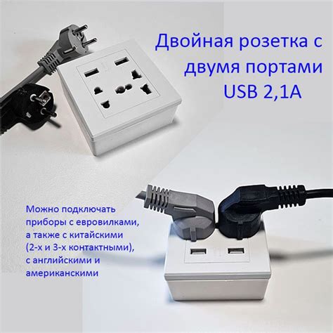 Розетка двойная с 2 Usb портами для открытого или скрытого монтажа купить по низкой цене в