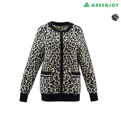 포스티 그린조이 여성 레오파드 버튼 가디건