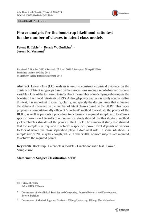 pdf power analysis for the bootstrap likelihood ratio test for the