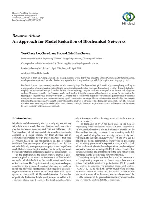 Pdf An Approach For Model Reduction Of Biochemical Networks