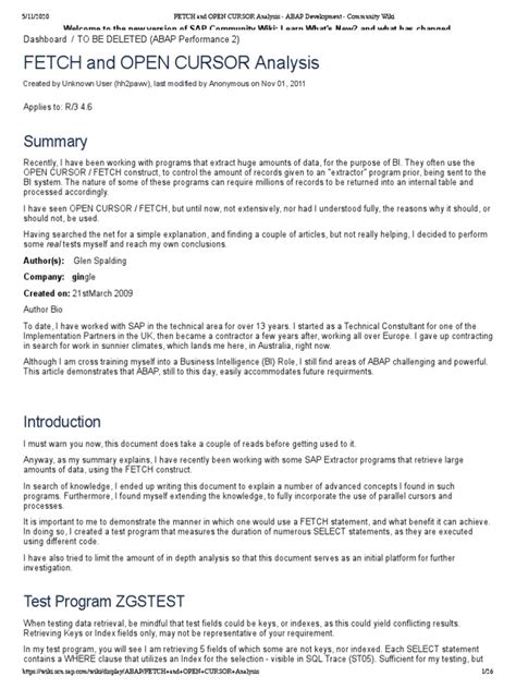 Fetch And Open Cursor Analysis Abap Development Community Wiki Pdf Computer Program