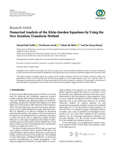 Pdf Numerical Analysis Of The Klein Gordon Equations By Using The New Iteration Transform Method