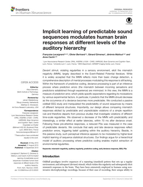 Pdf Implicit Learning Of Predictable Sound Sequences Modulates Human Brain Responses At