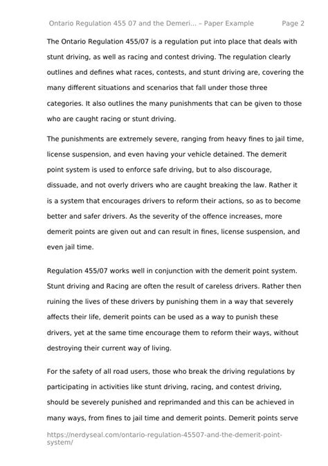 Ontario Regulation And The Demerit Point System Words NerdySeal