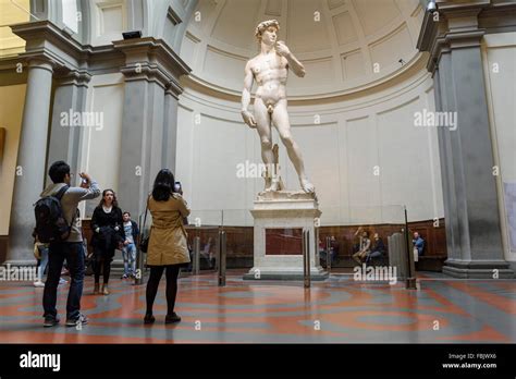 Florence Italy Tourists Visit Michelangelos Statue Of David At The