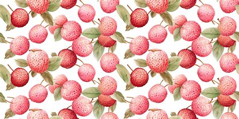 Watercolor Lychee Seamless Pattern Aquarelle Litchi Tropical Fruit