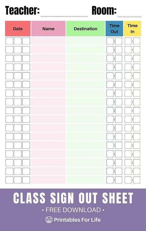Teacher Classroom Sign Out Sheet Free Printable