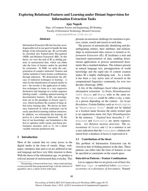 Pdf Exploring Relational Features And Learning Under Distant Supervision For Information