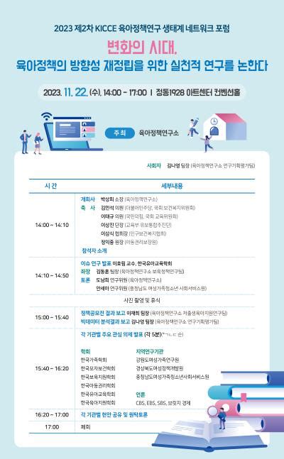 2023 제2차 Kicce 육아정책연구 생태계 네트워크 포럼 변화의 시대 육아정책의 방향성 재정립을 위한 실천적 연구를 논한다 행사 일정 소식·소통 경제ㆍ인문사회연구회