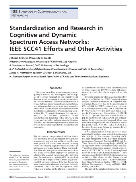 Pdf Standardization And Research In Cognitive And Dynamic Spectrum