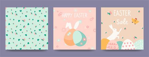 행복한 부활절 배너 타이포그래피 손으로 그린 스트로크와 달걀 토끼 귀 파스텔 색상의 병아리와 트렌디 한 부활절 디자인 꽃 무늬 벡터 계절에 대한 스톡 벡터 아트 및 기타