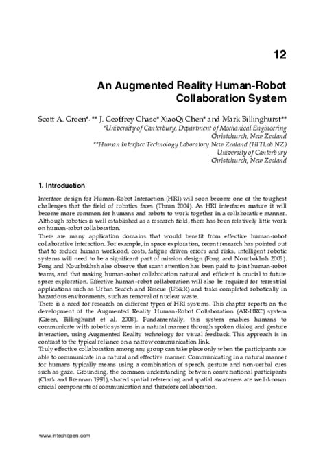 Pdf An Augmented Reality Human Robot Collaboration System