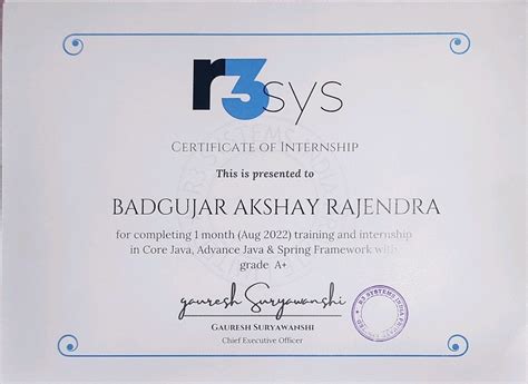 Akshay Badgujar On Linkedin R3sys Javaprogramming Intership