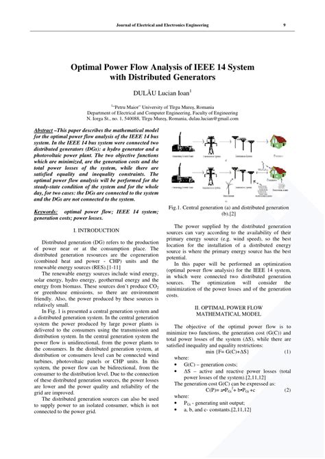 Pdf Optimal Power Flow Analysis Of Ieee 14 System With Distributed Generators